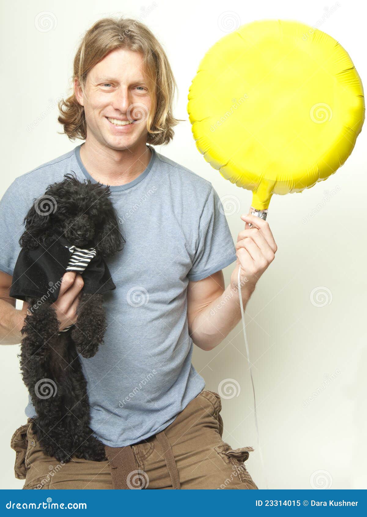 Man, Dog and Yellow Balloon Stock Image - Image of friend, love: 23314015