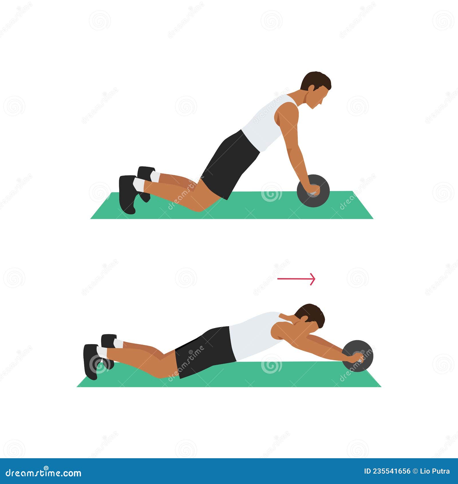 Man Doing Ab Roller Exercise. Flat Vector Illustration Stock ...
