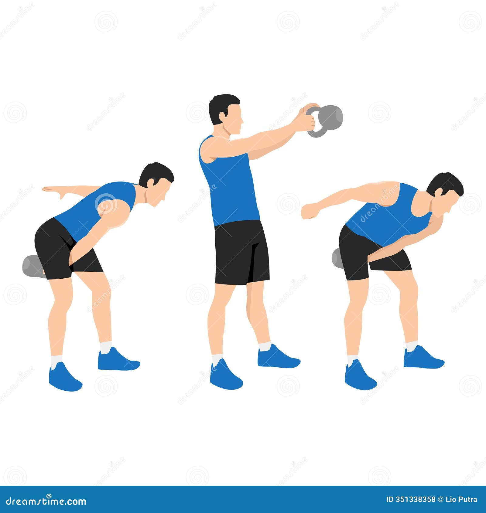 Man Doing Alternating Hand Kettlebell Swing Exercise Stock Illustration ...