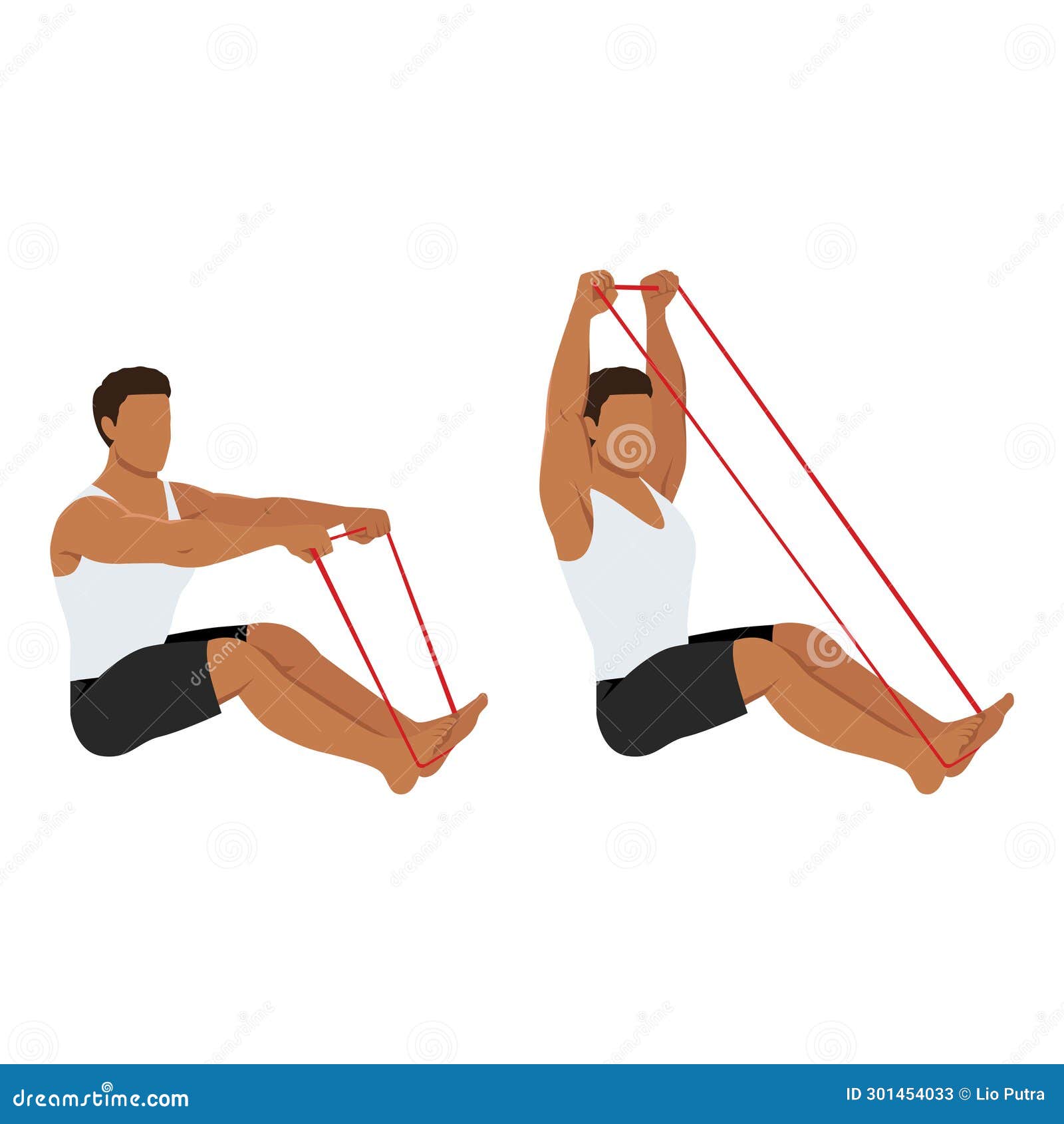 Man Doing Banded or Resistance Band Seated Overhead Pull Exercise Stock ...