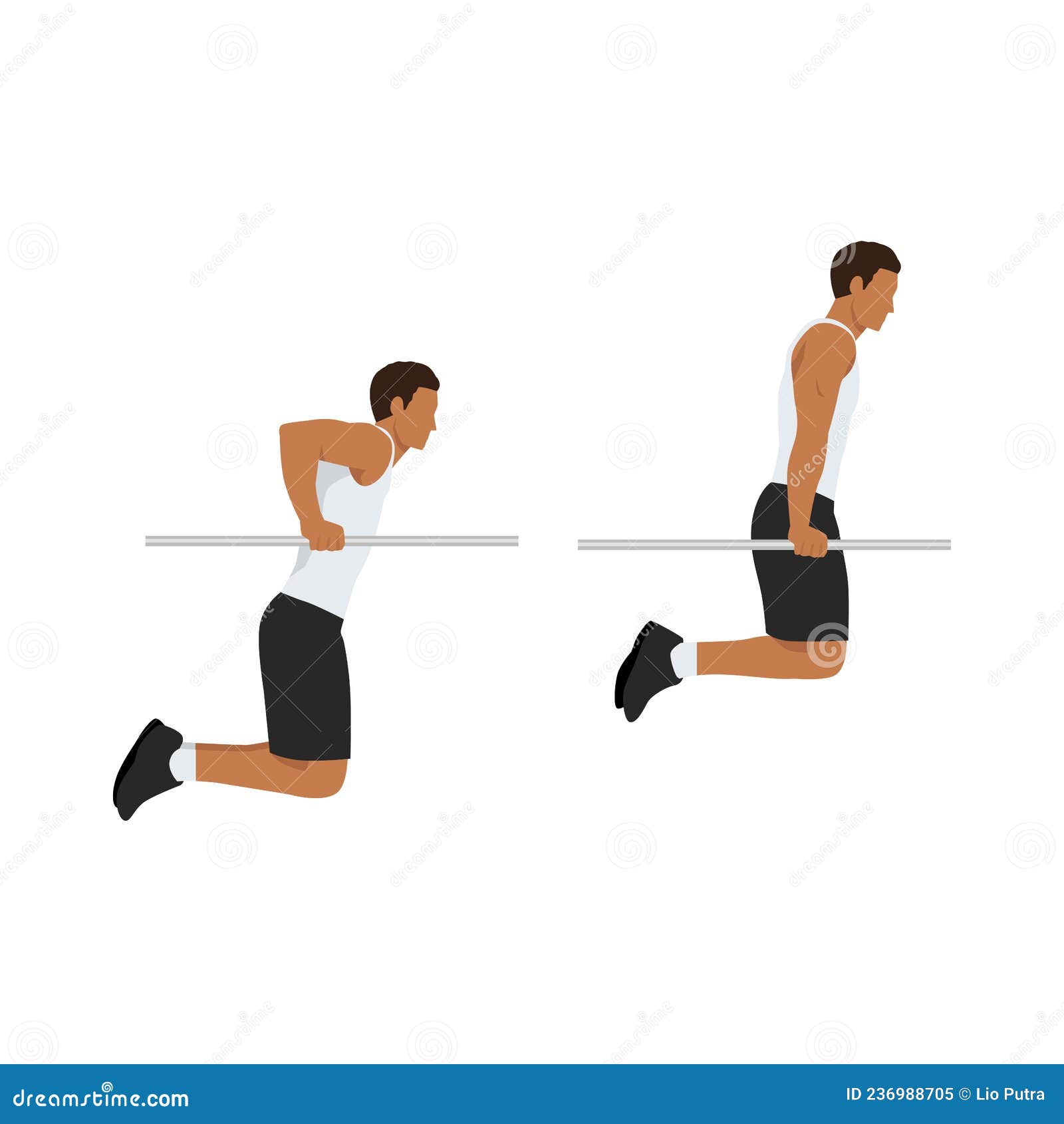 Man Doing Bar Dips Exercise. Flat Vector Stock Illustration - Illustration of burn, instruction ...