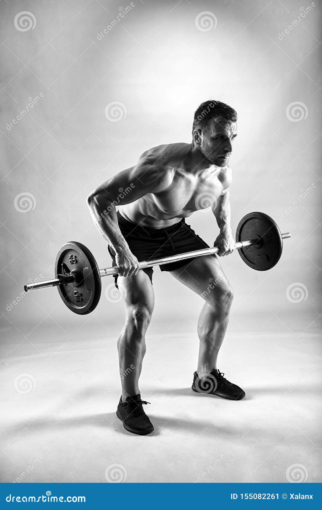 Man Doing Barbell Row in Studio Stock Image - Image of leisure ...