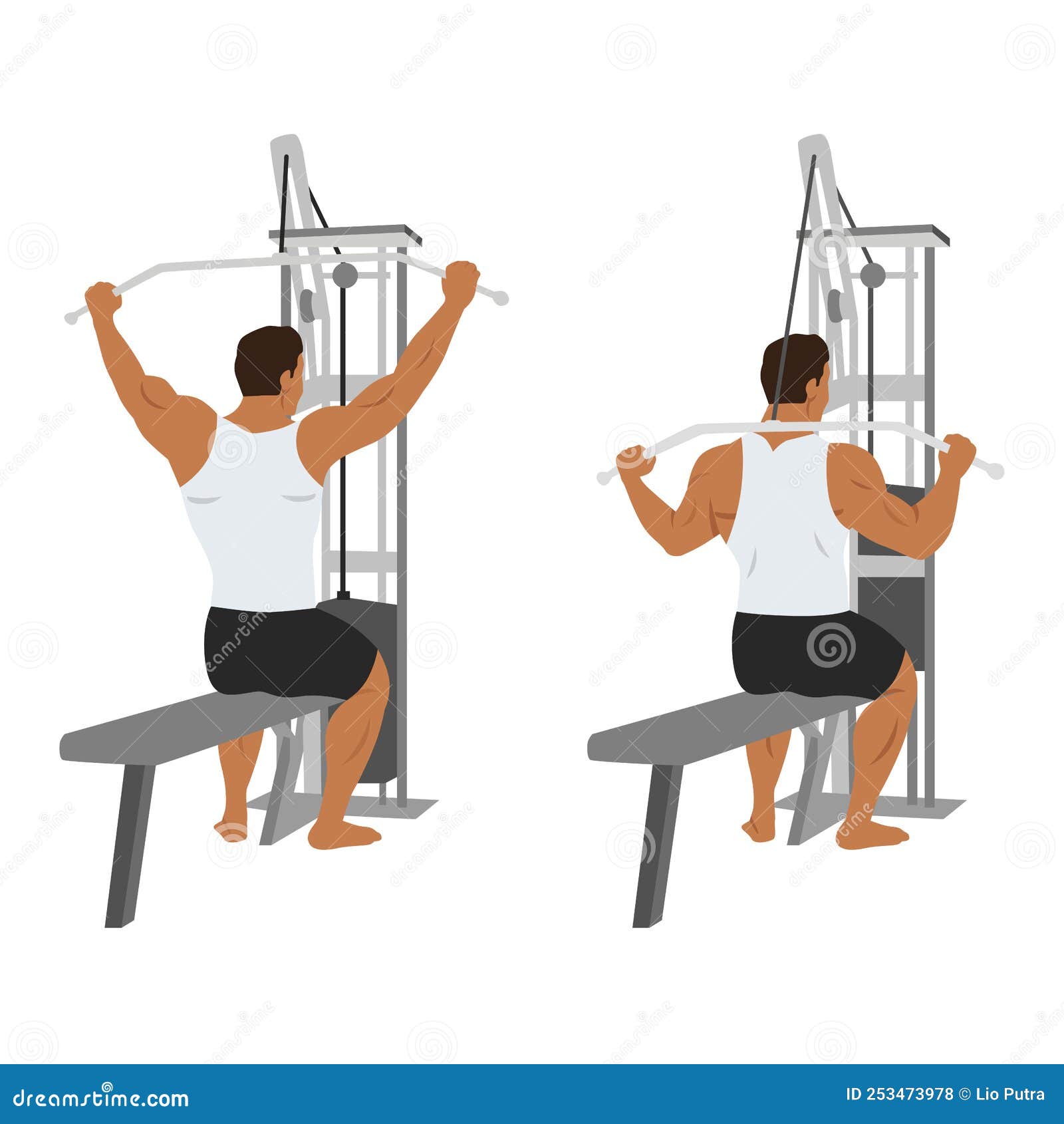 Man Doing Lat Pulldown Pull Ups Exercise. Vector Illustration ...