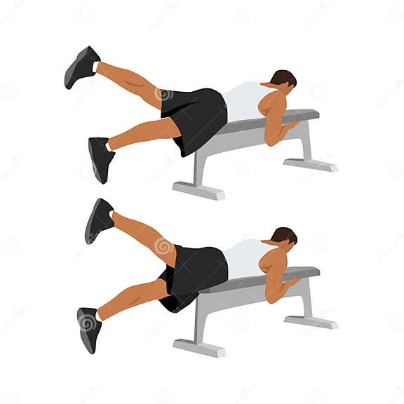 Man Doing Bench Flutter Kicks Exercise. Stock Vector - Illustration of ...