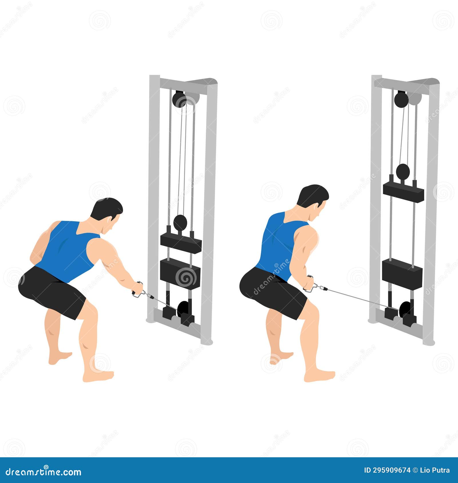 Man Doing Bent Over Double Arm Tricep Kickbacks Cartoon Vector ...
