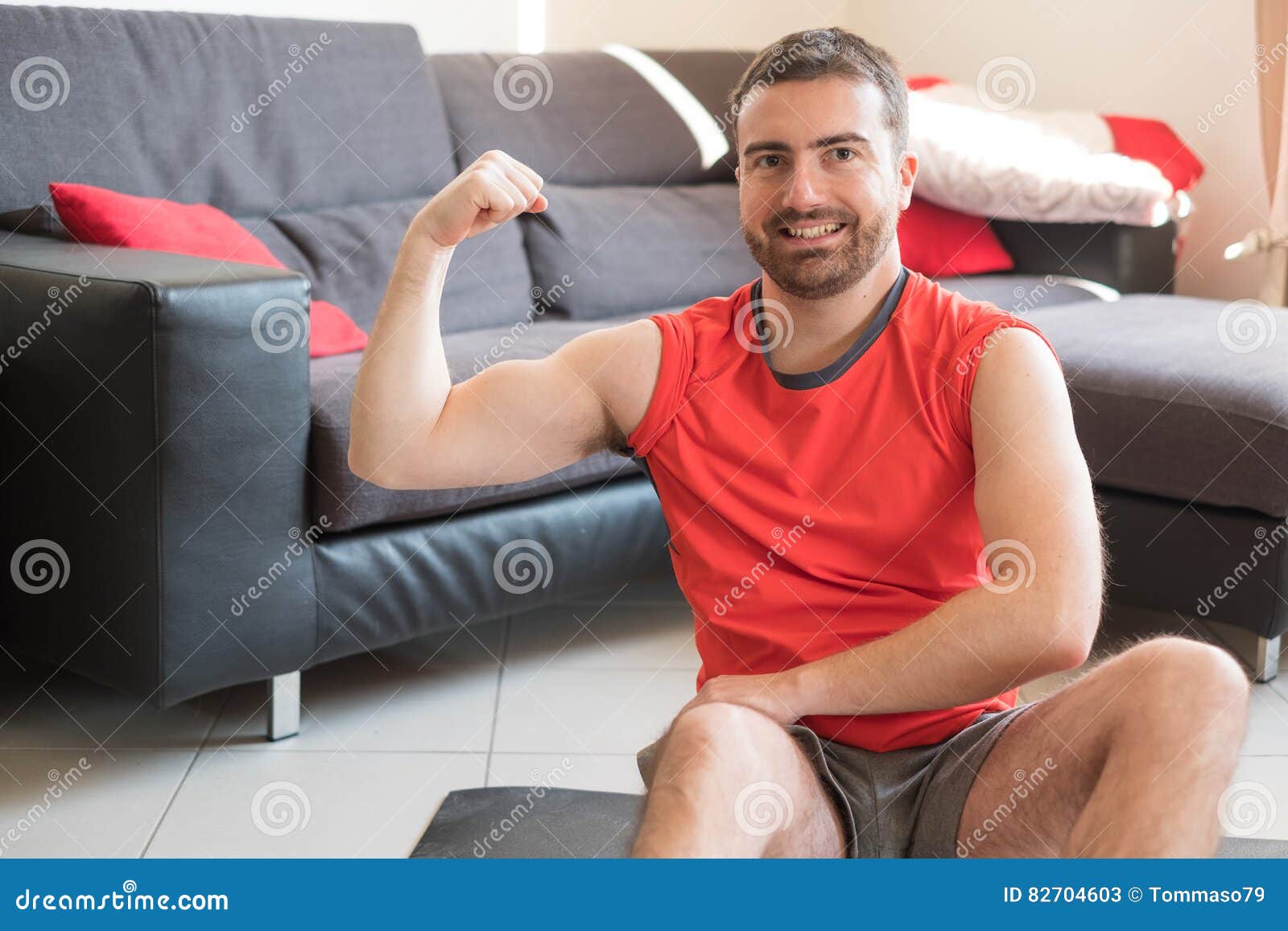 Man Doing Body Exercise and Working Out at Home Stock Image - Image of ...