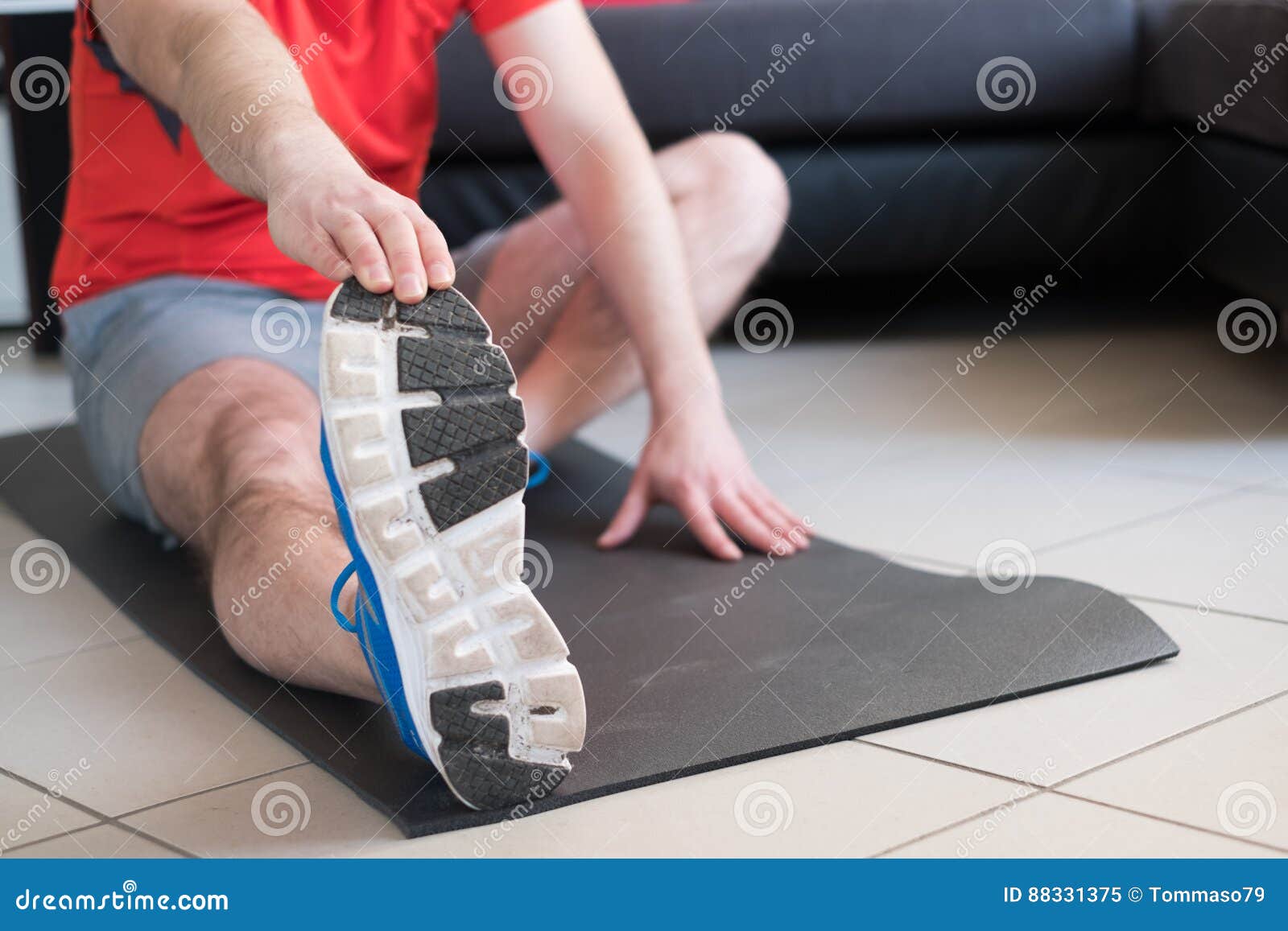 Man Doing Body Exercises and Working Out at Home Stock Image - Image of ...