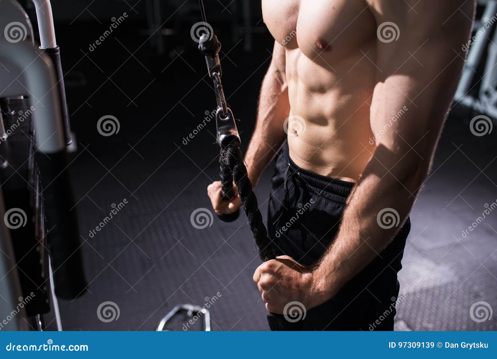 Man Doing Cable Fly Exercise in Gym in Fitness Hall Stock Image - Image ...