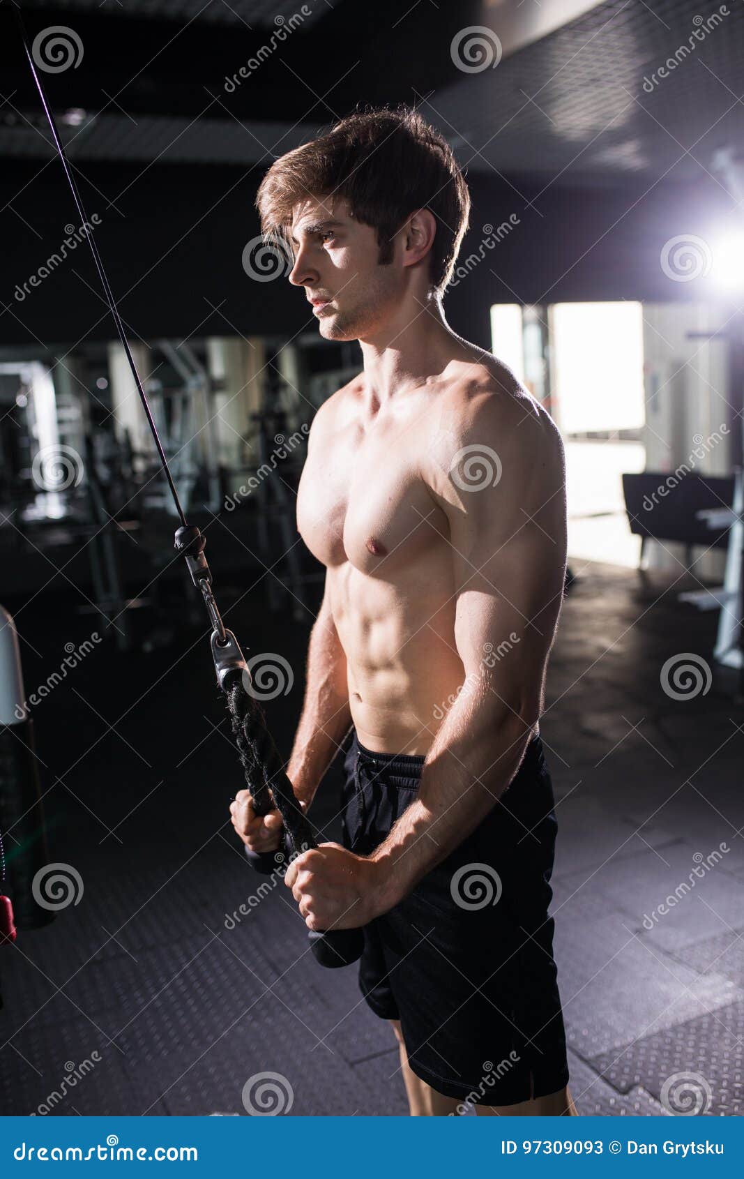 Man Doing Cable Fly Exercise in Gym in Fitness Hall Stock Image - Image ...