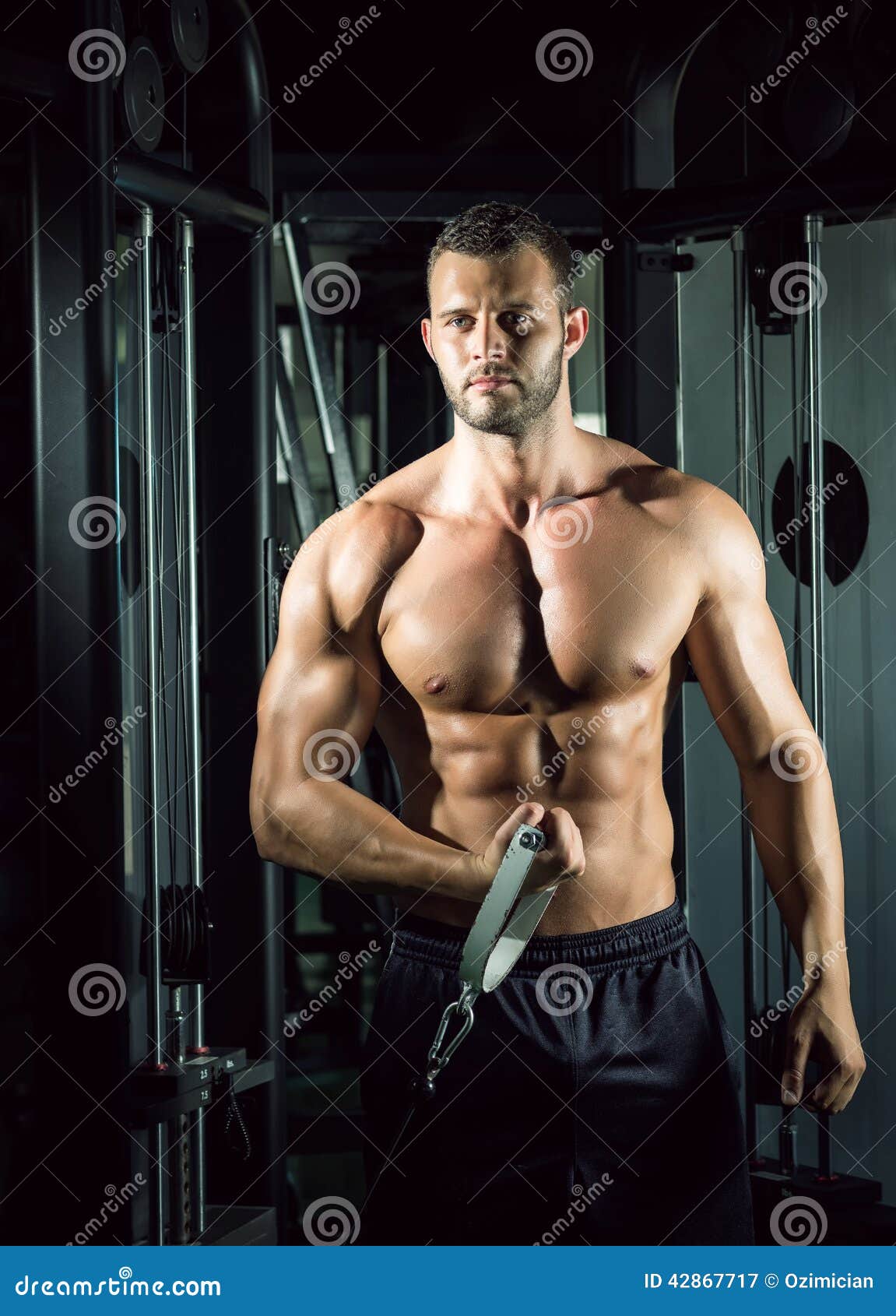 Man doing cable fly in gym stock image. Image of athlete - 42867717