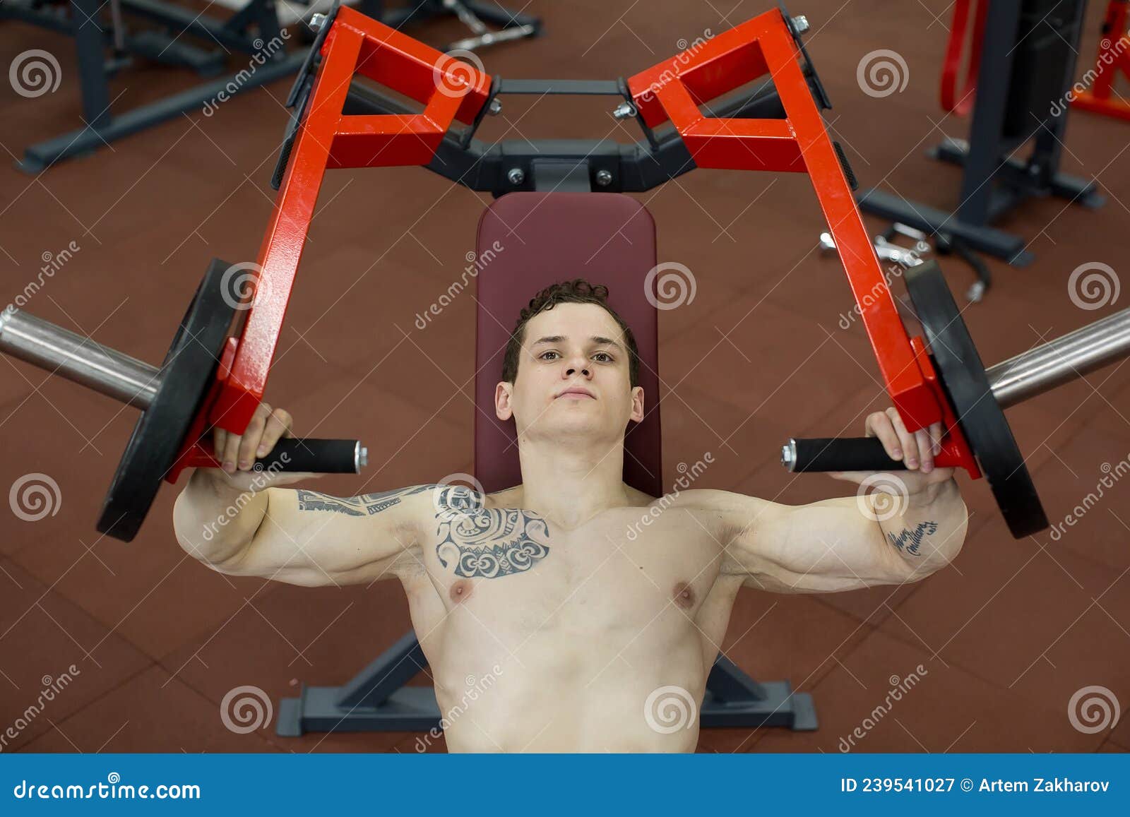 Man Doing Chest Exercises on Vertical Bench Press Machine. Stock Image ...