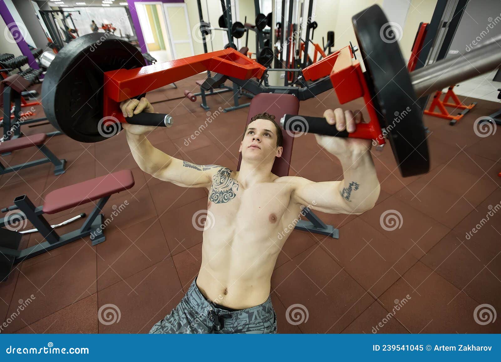 Man Doing Chest Exercises on Vertical Bench Press Machine. Stock Image ...