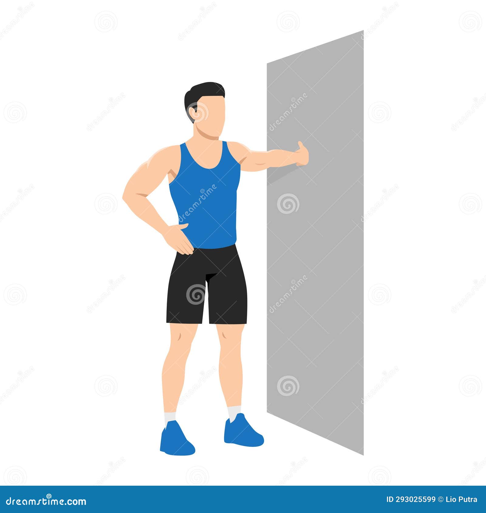 Man Doing Chest Stretch Exercise on a Wall. Standing One Arm Chest ...