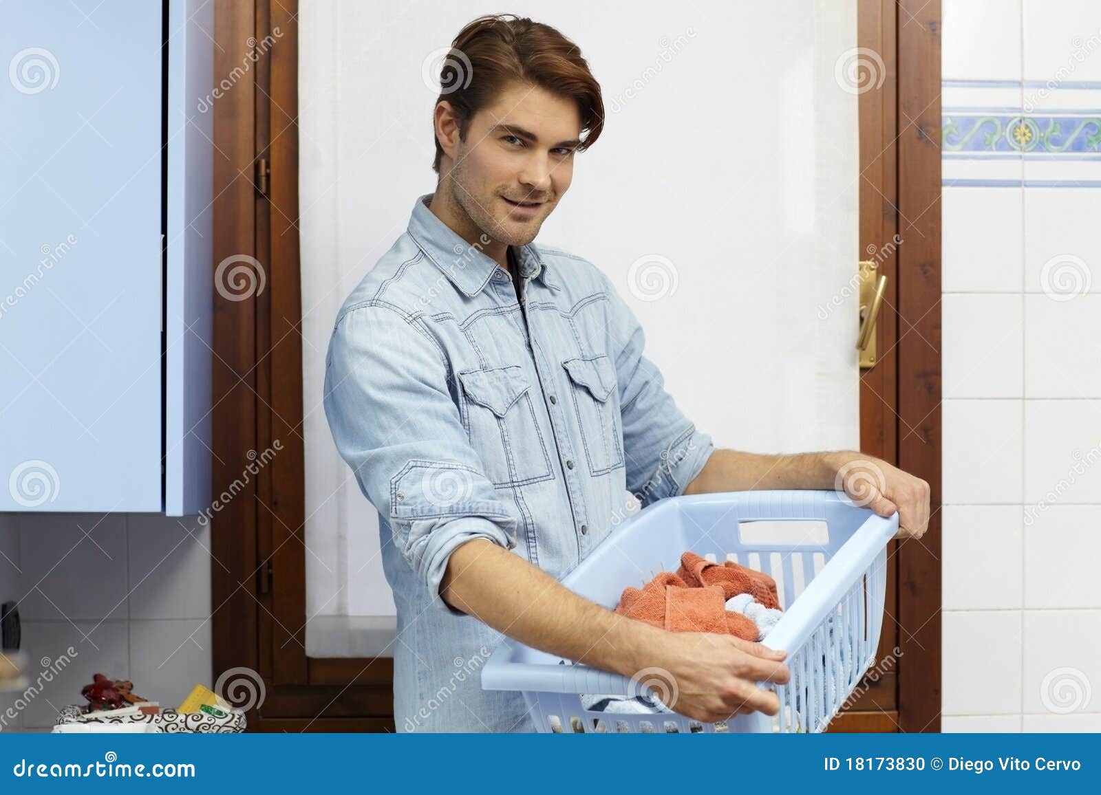 Man Doing Chores and Washing Clothes Stock Photo - Image of hygiene ...