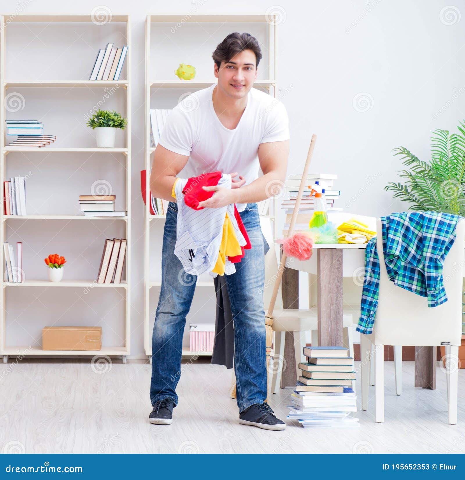 Man doing cleaning at home stock image. Image of chores - 195652353