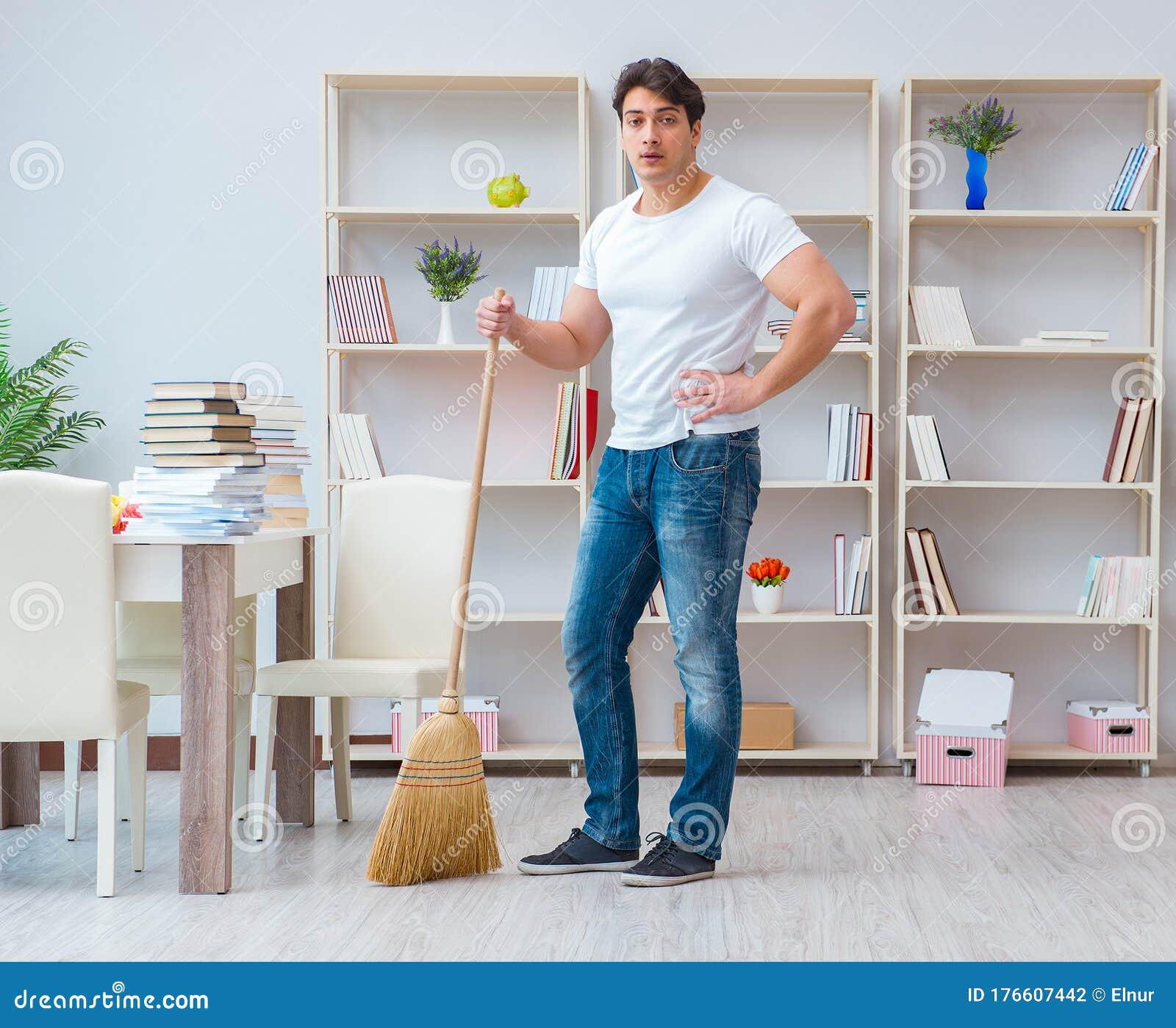 Man doing cleaning at home stock photo. Image of housework - 176607442