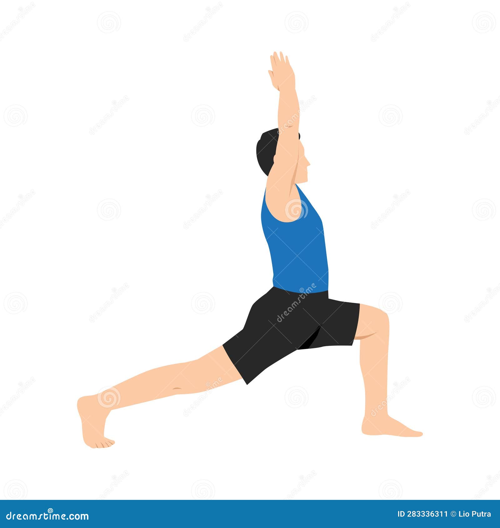Man Doing Crescent Lunge Pose Or Anjaneyasana Exercise Cartoon Vector ...