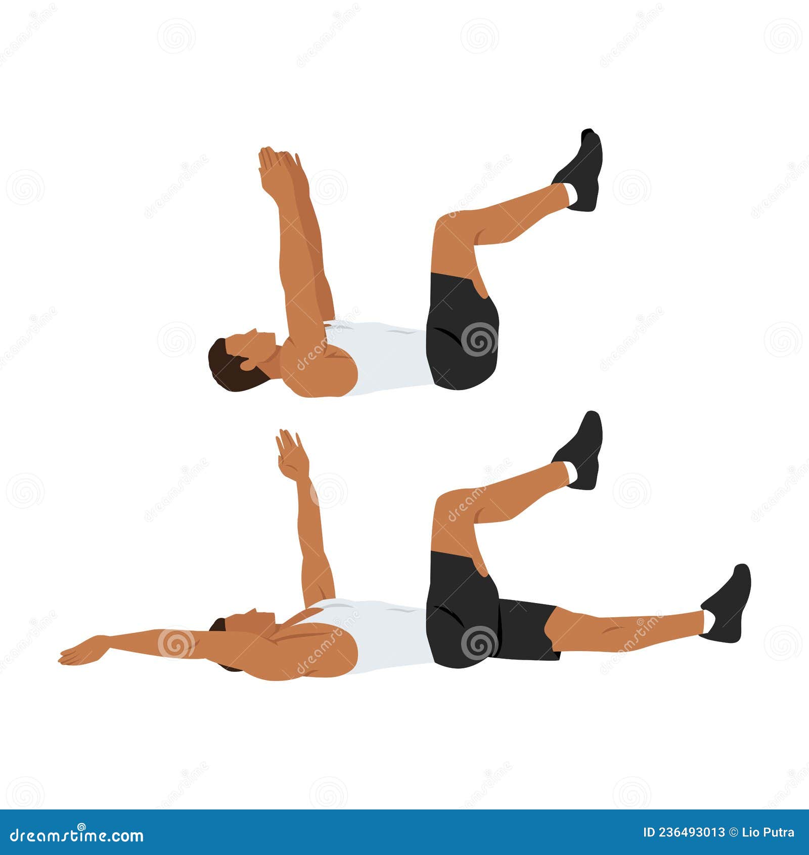 Man Doing Dead Bug Exercise. Abdominals Exercise Stock Illustration ...