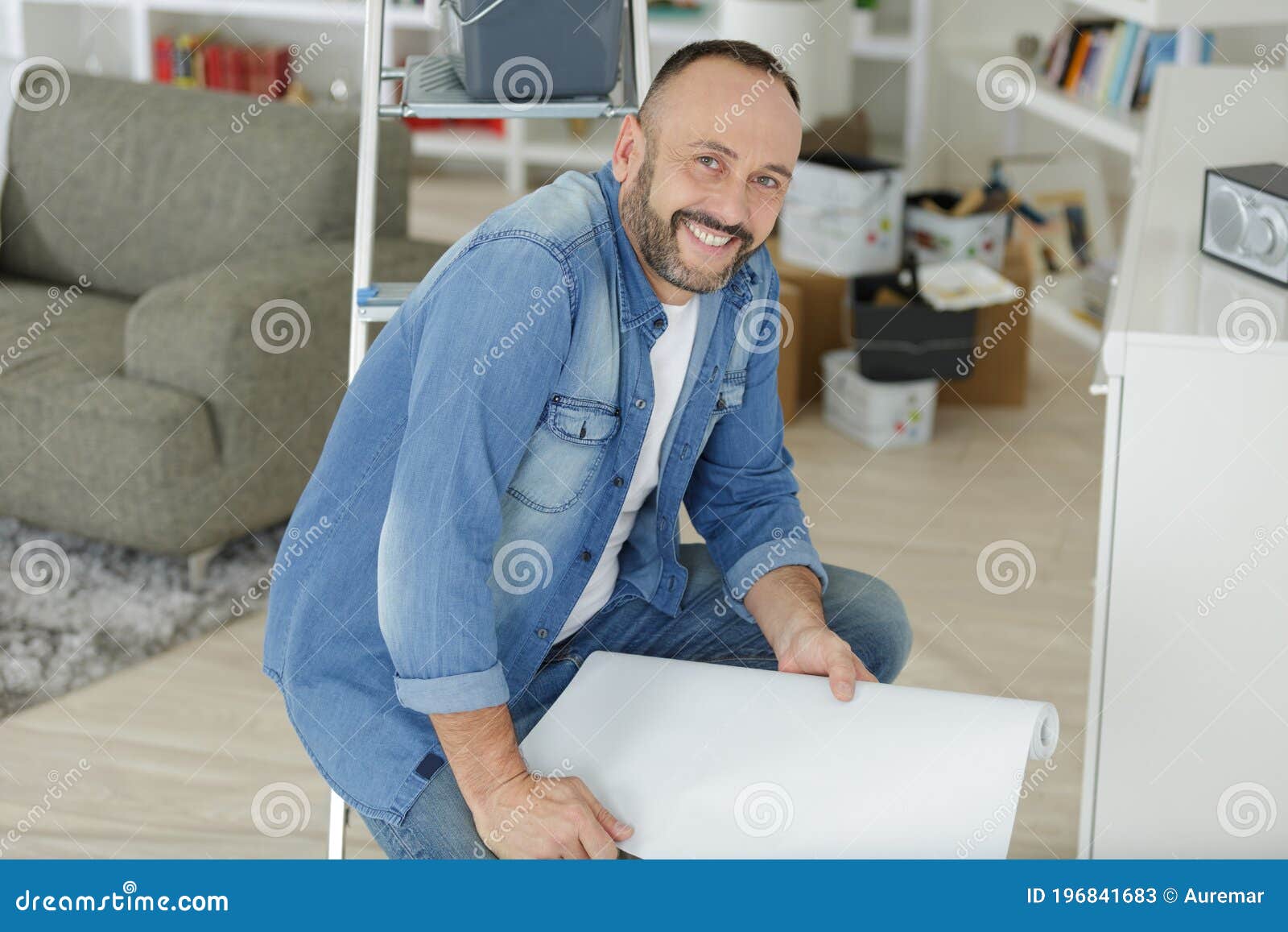 Man doing diy at home stock image. Image of industry - 196841683