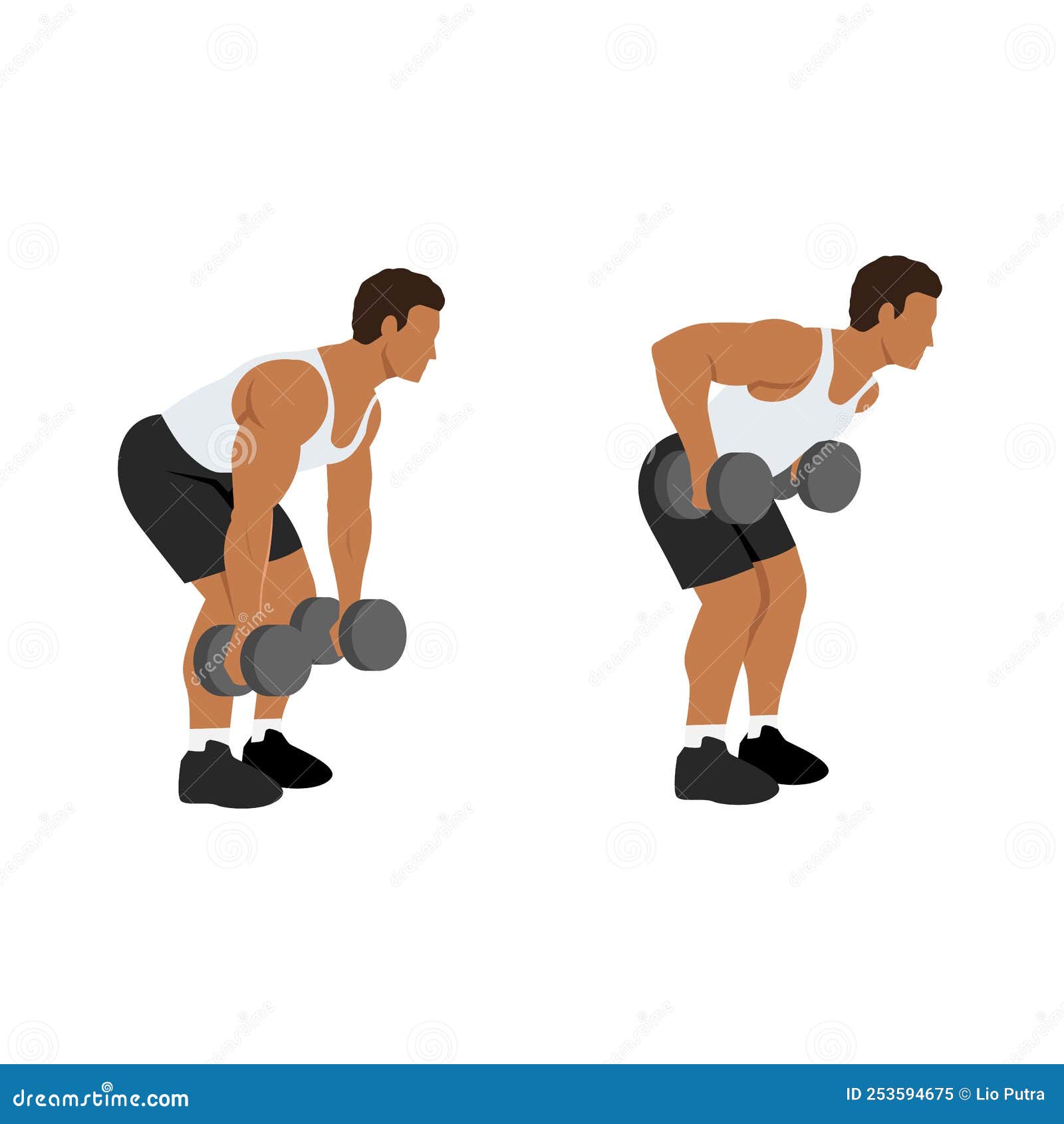 Dumbbell Bent Over Row Exercise Outline Vector Illustration ...