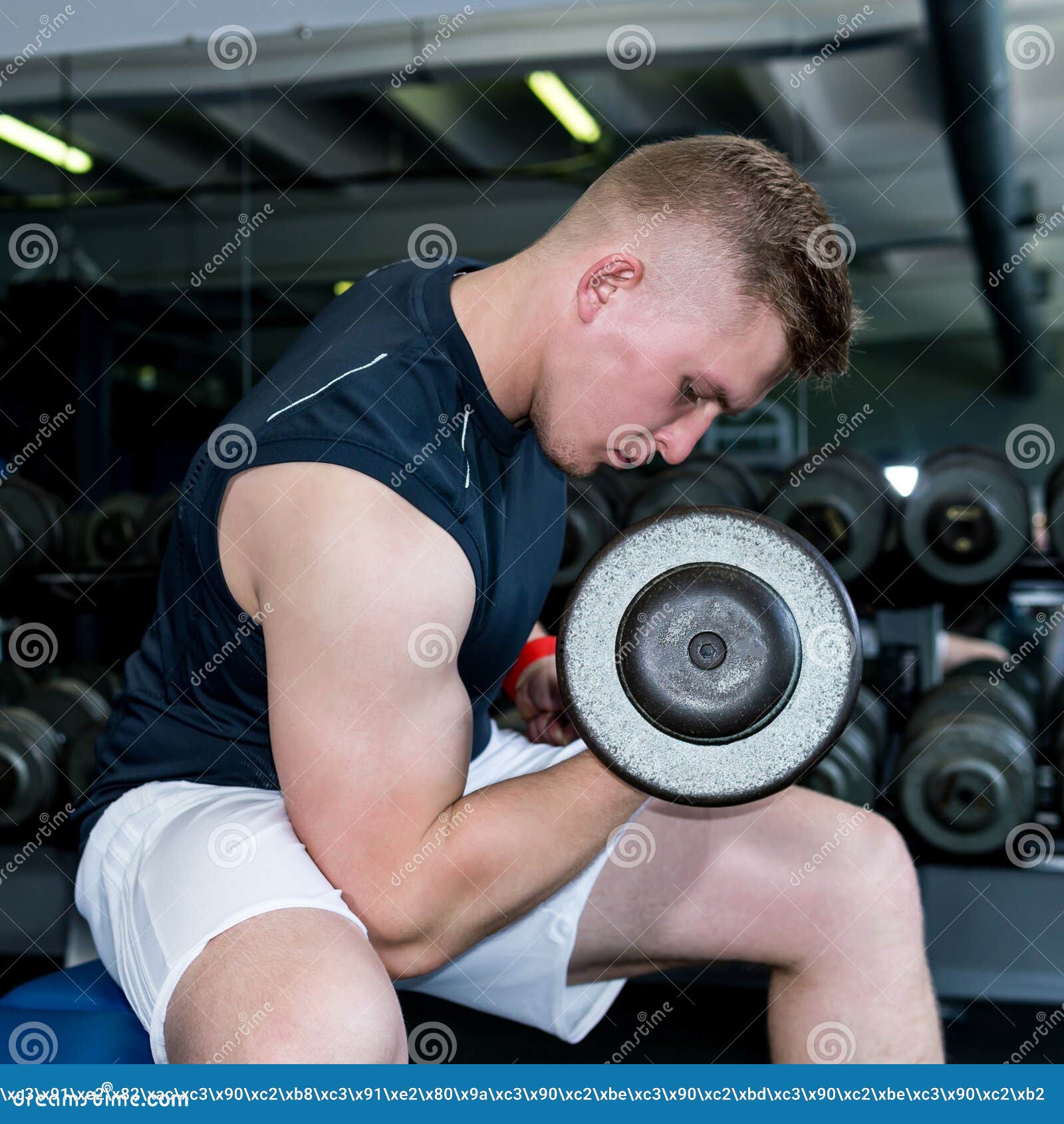Man Doing Exercise with Dumbbells in the Gym Stock Image - Image of ...