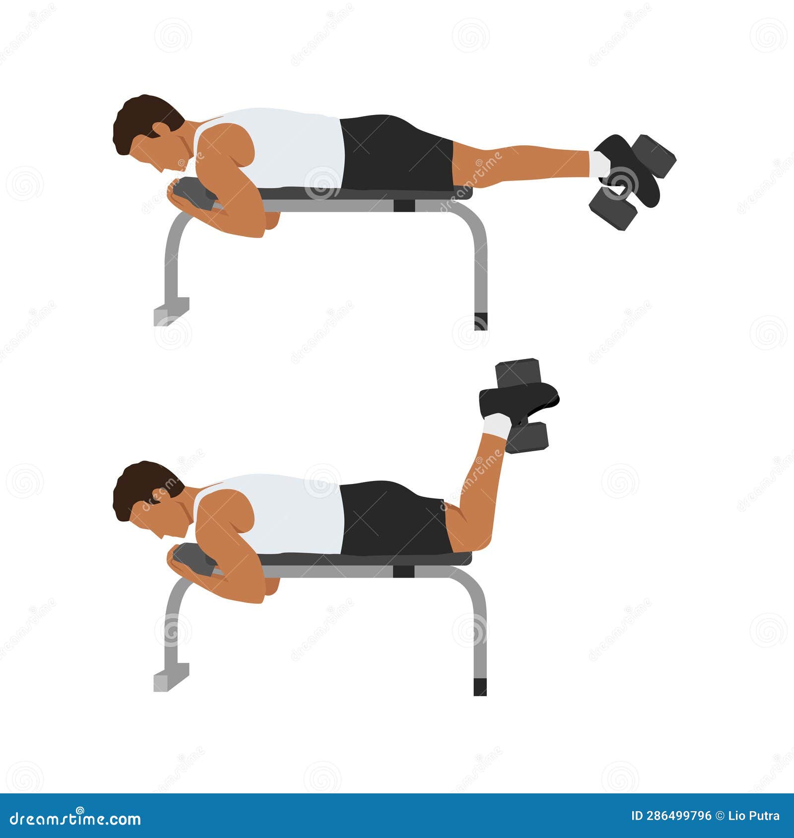 Man Doing Dumbbell Hamstring Curl On Bench Exercise Royalty-Free ...
