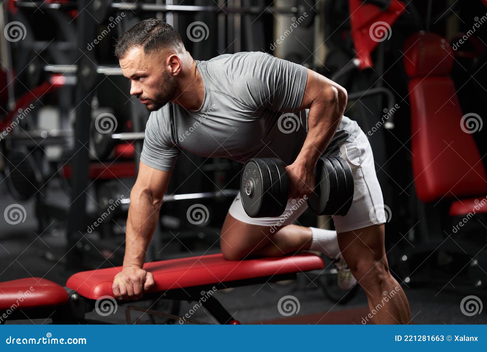 Man Doing Dumbbell Row Workout Stock Image - Image of fitness, lift ...