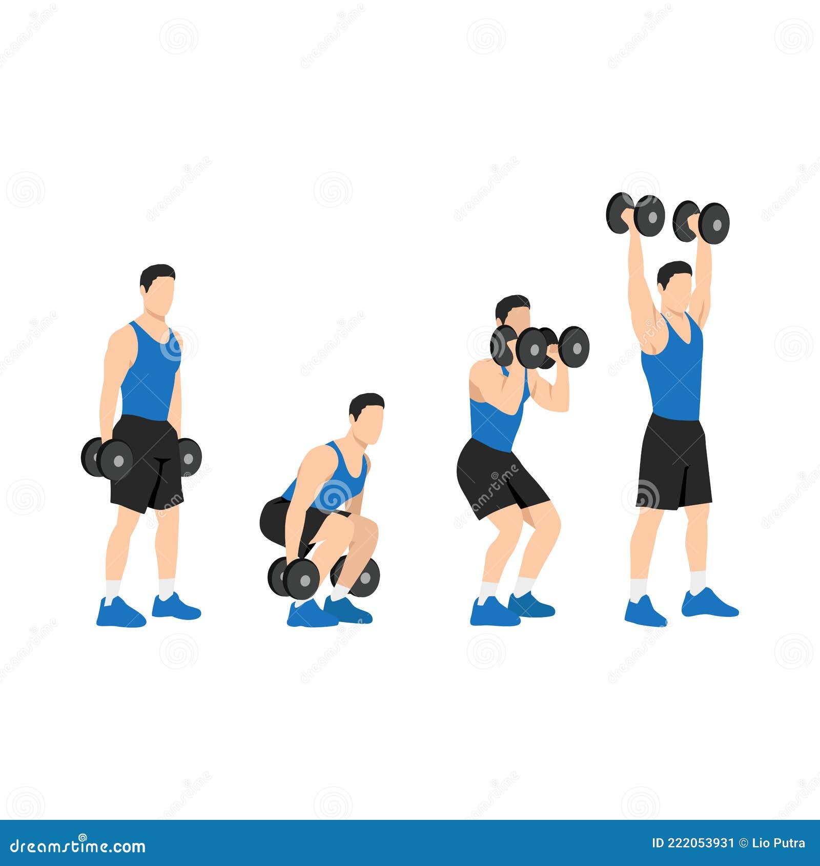 Dumbbell Squat Thrusters. Squat To Overhead Press Exercise Vector Illustration | CartoonDealer ...