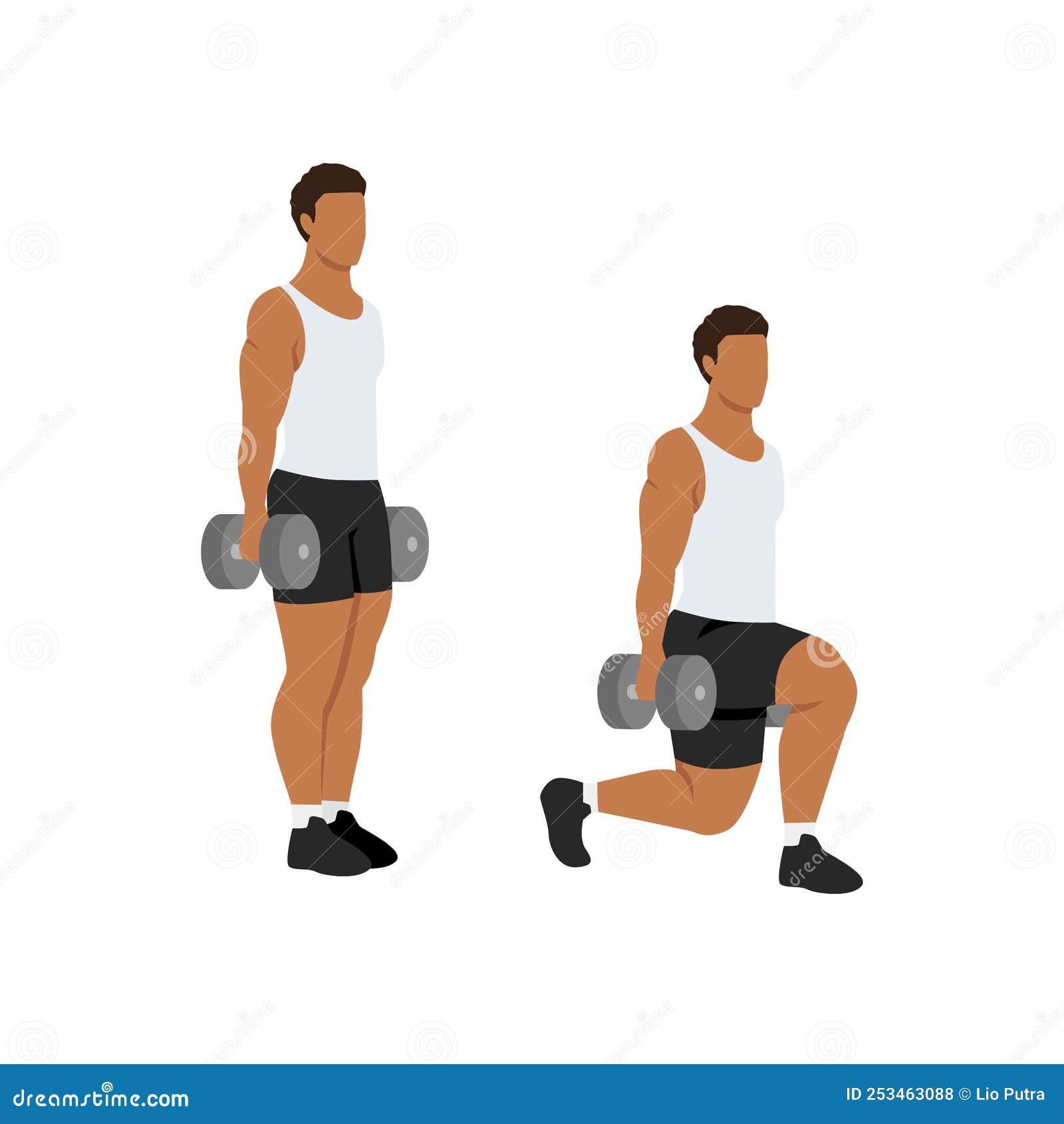 Man Doing Dumbbell Walking Lunges Exercise. Flat Vector Stock ... Man Doing Dumbbell Walking Lunges Exercise. Flat Vector Stock ...