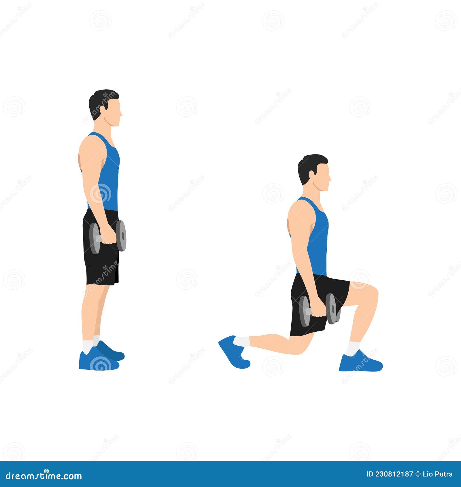 Man Doing Dumbbell Walking Lunges Exercise. Stock Vector - Illustration ... Man Doing Dumbbell Walking Lunges Exercise. Stock Vector - Illustration ...