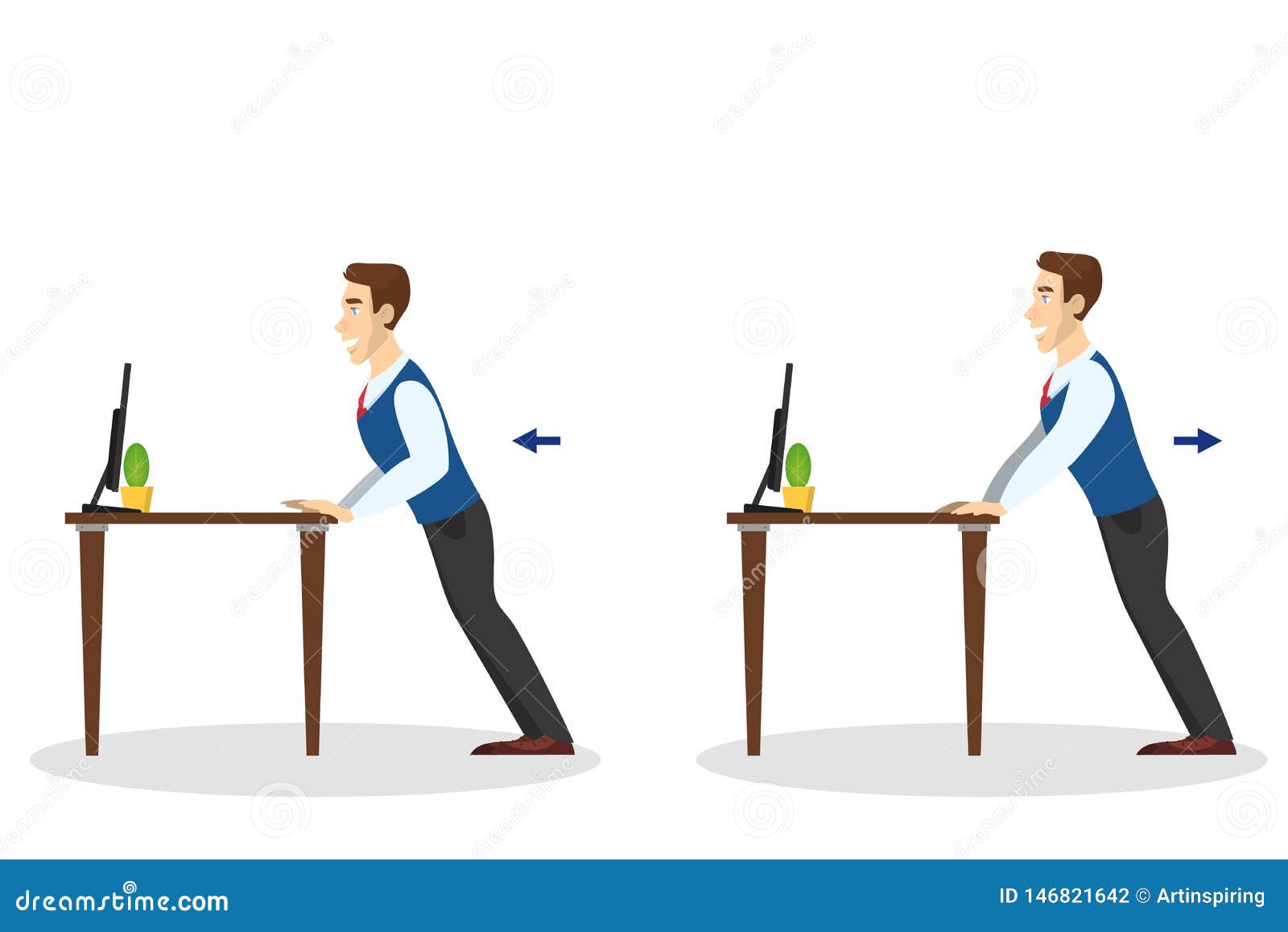 Man Doing Exercise for Back Stretch in Office Stock Vector ...