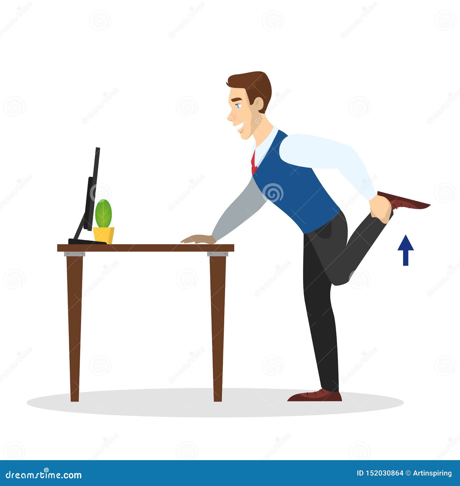 Man Doing Exercise for Back Stretch in Office Stock Vector ...