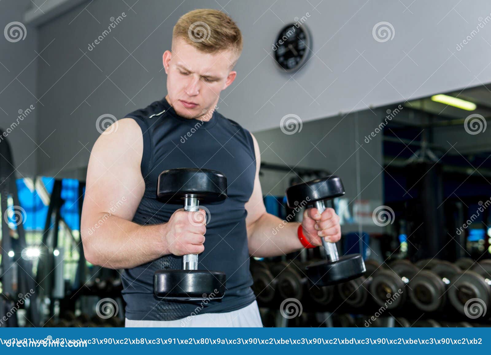 Man Doing Exercise with Dumbbells in the Gym Stock Photo - Image of ...