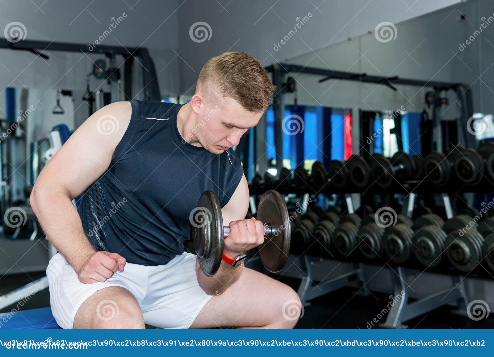 Man Doing Exercise with Dumbbells in the Gym Stock Photo - Image of ...