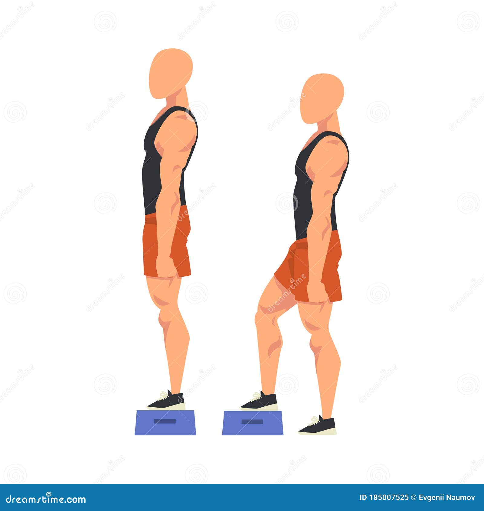 Man Doing Exercise Using Steps Platform in Two Steps, Male Athlete ...