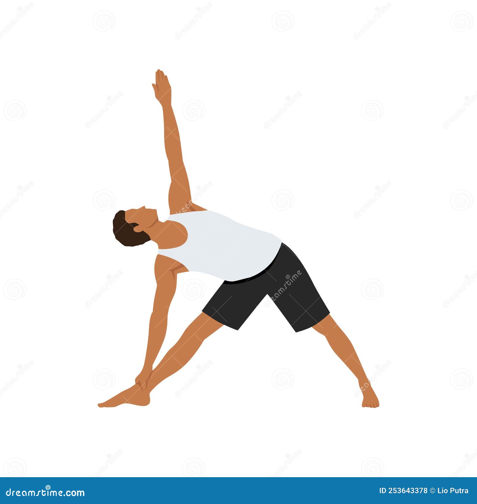 Man Doing Extended Triangle Pose Or Utthita Trikonasana Exercise Stock