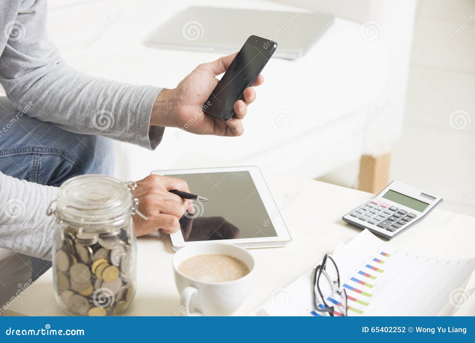 Man Doing Finance with Tablet Computer Stock Photo - Image of laptop ...