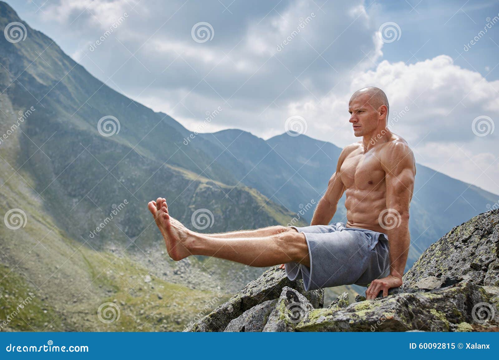 Man Doing Fitness on a Mountain Stock Image - Image of pushups ...