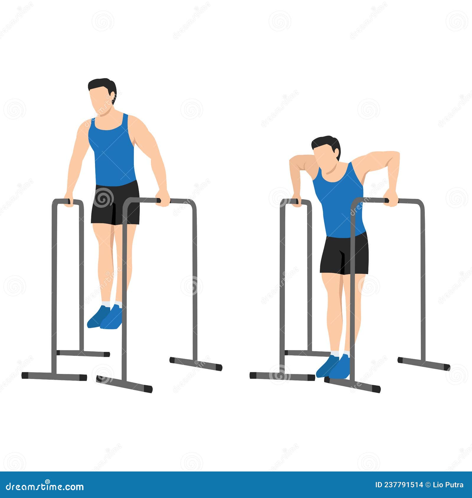 Man Doing Gironda Dips Exercise. Flat Vector | CartoonDealer.com #237791514