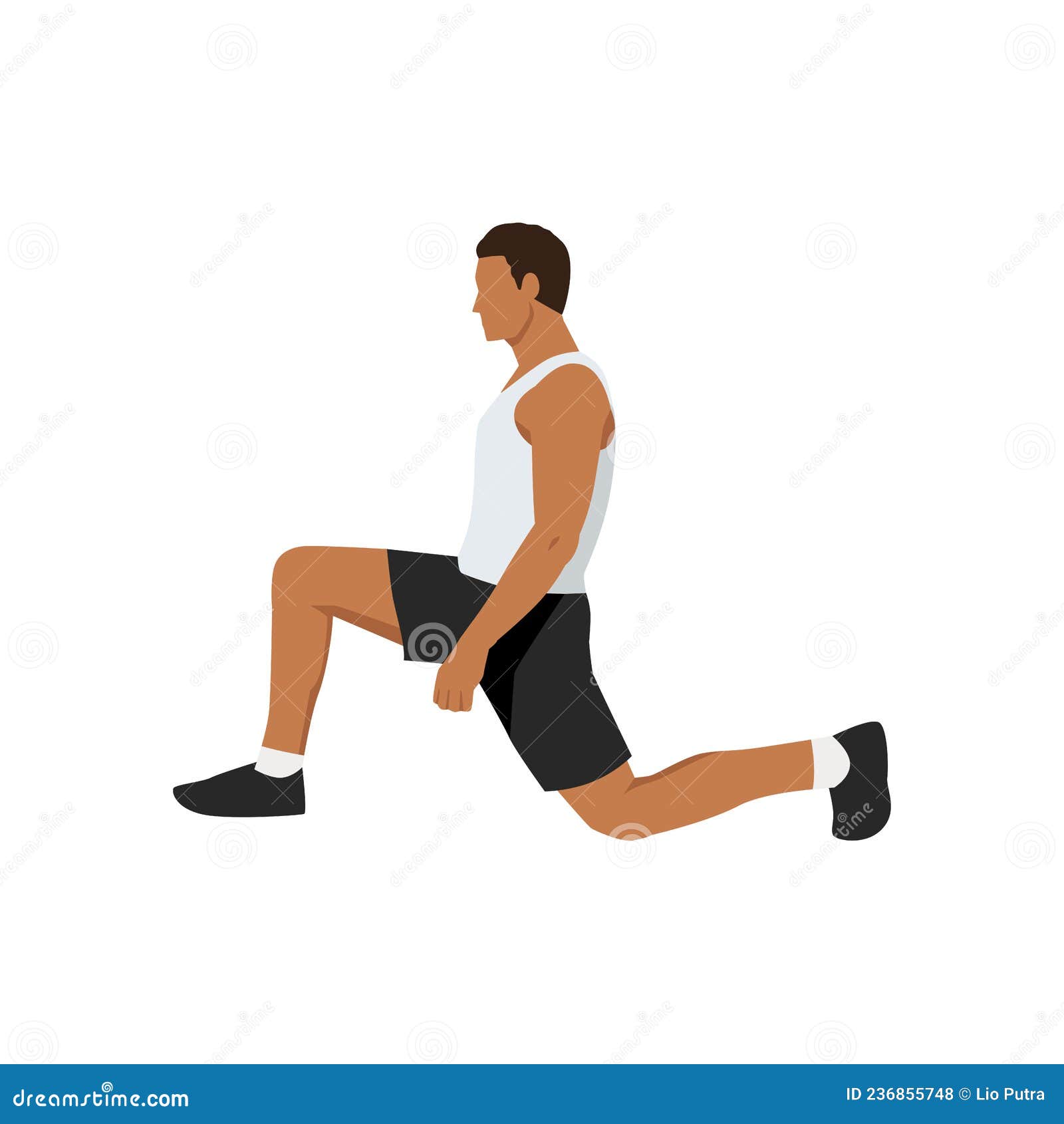 Man Doing Half Kneeling Hip Flexor Stretch Exercise. Stock Illustration ...