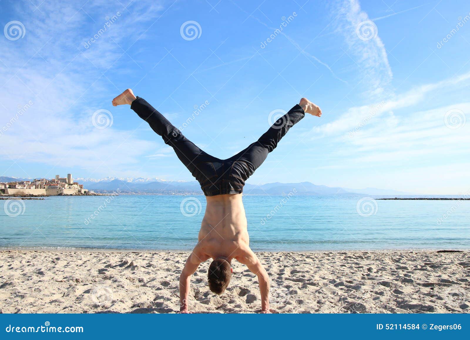 Man Doing Handstand on the Beach Stock Photo - Image of healthy, beach ...