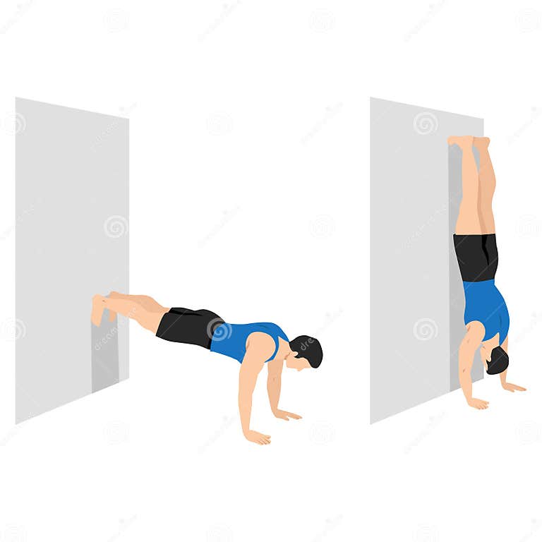 Man Doing Handstand on the Wall Exercise Stock Illustration ...