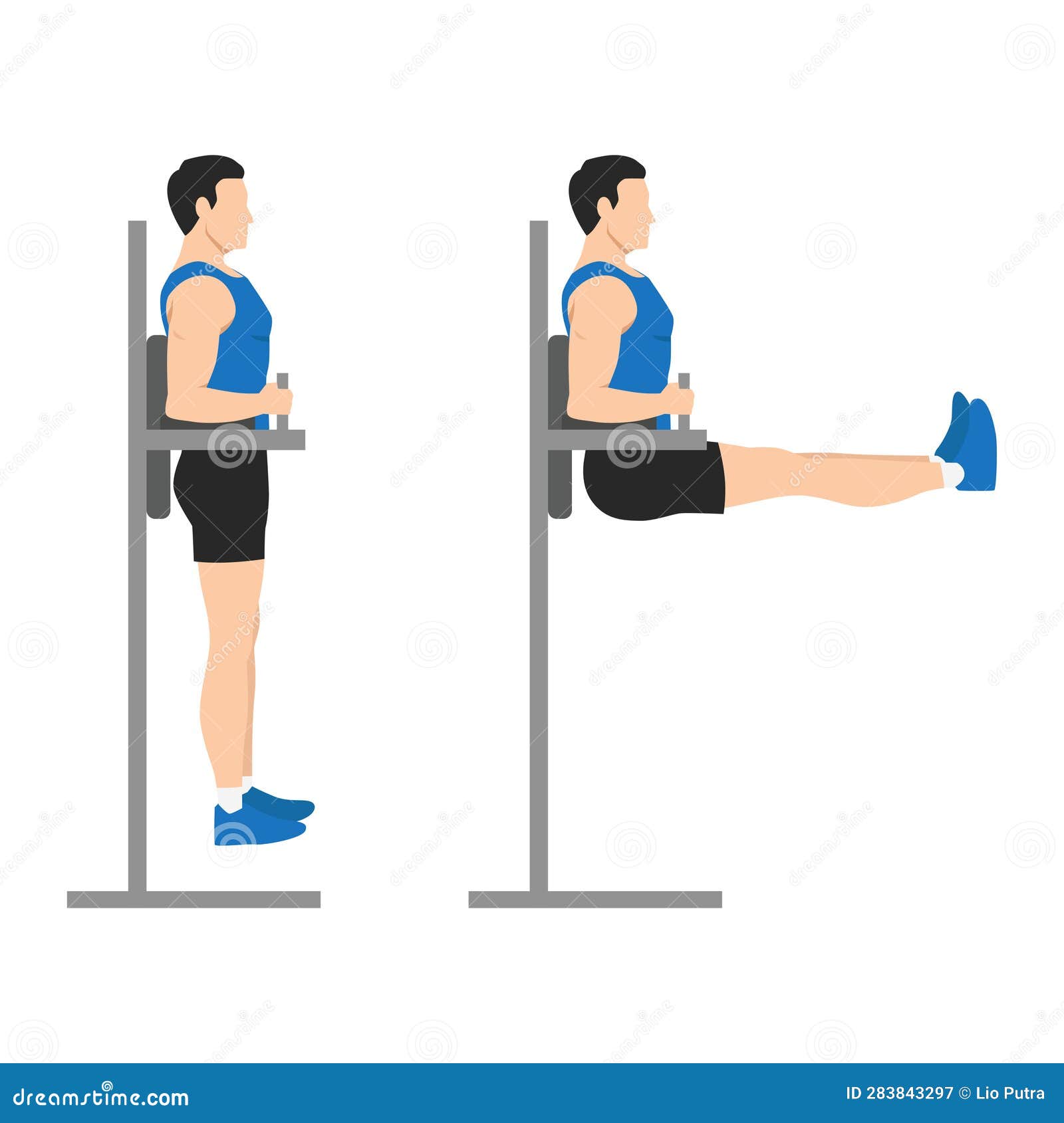 Man Doing Hanging Leg Raises Side View Abdominals Exercise Stock Vector Illustration Of Pose