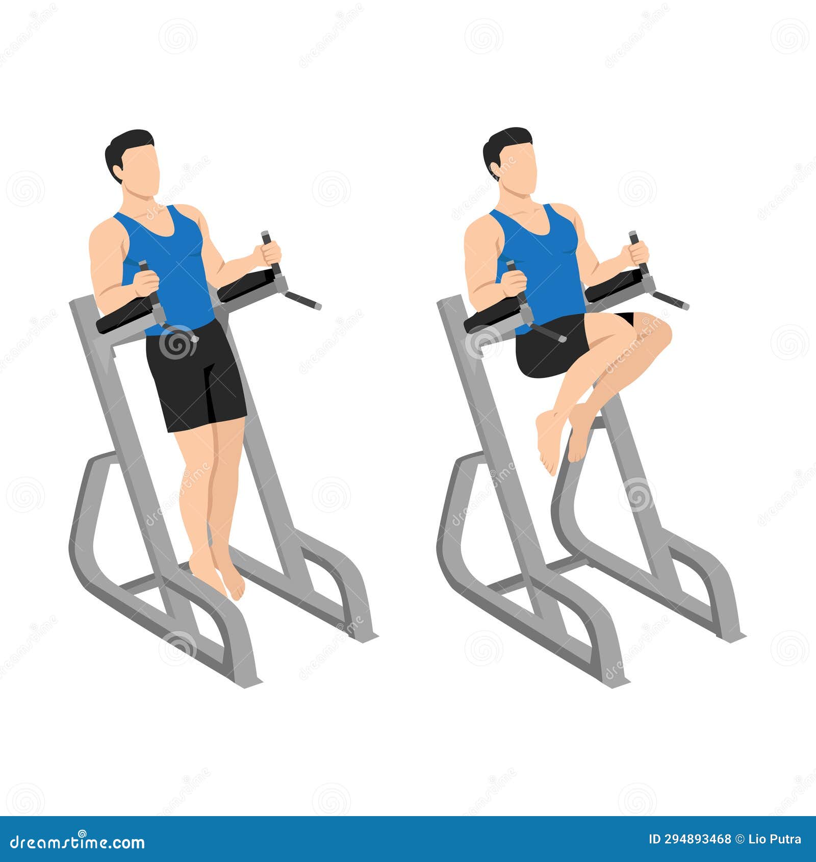 Man Doing Hanging Leg Raises Side View. Abdominals Exercise Cartoon ...