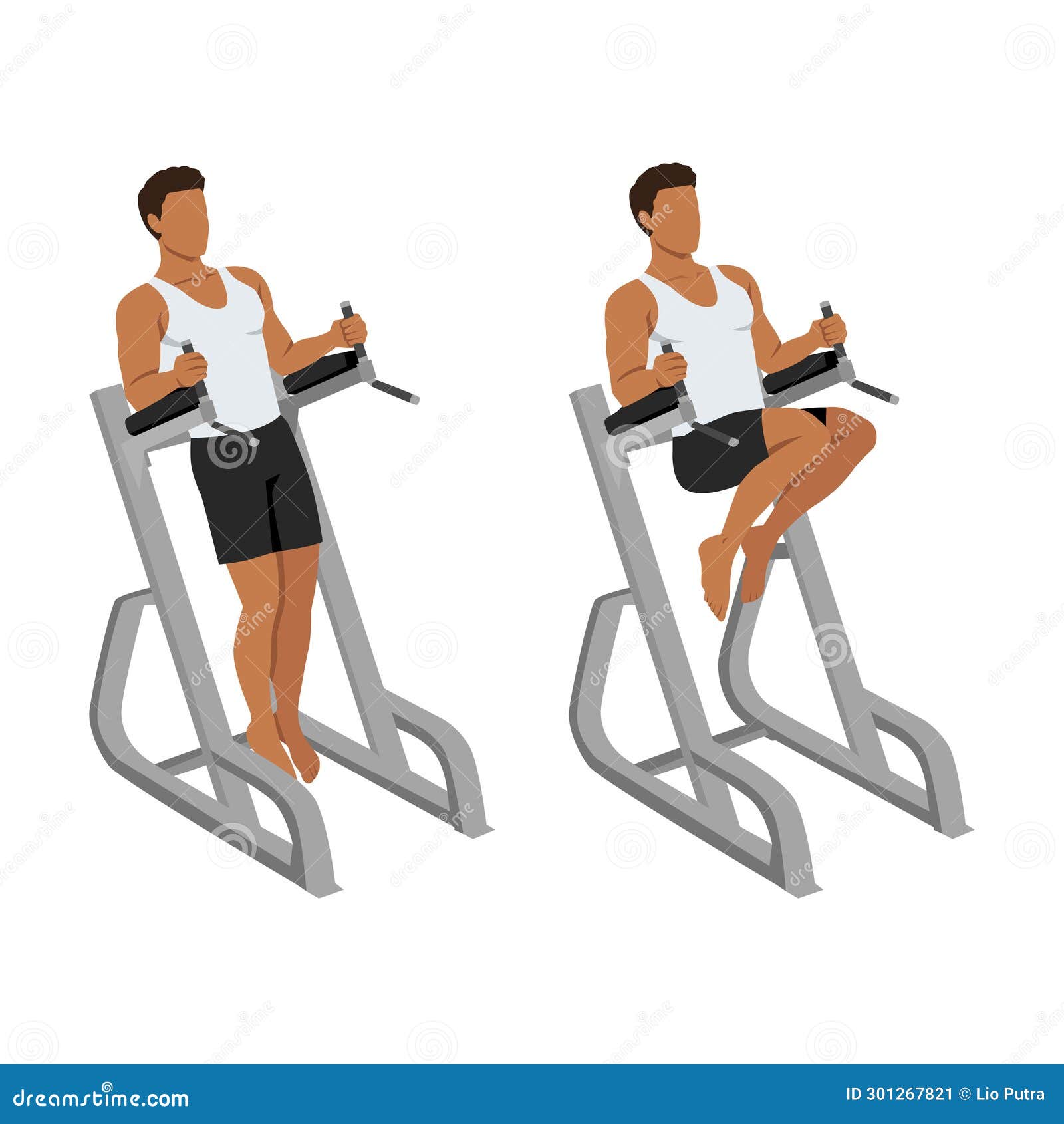 Man Doing Hanging Knee Leg Raises. Abdominals Exercise Cartoon Vector ...