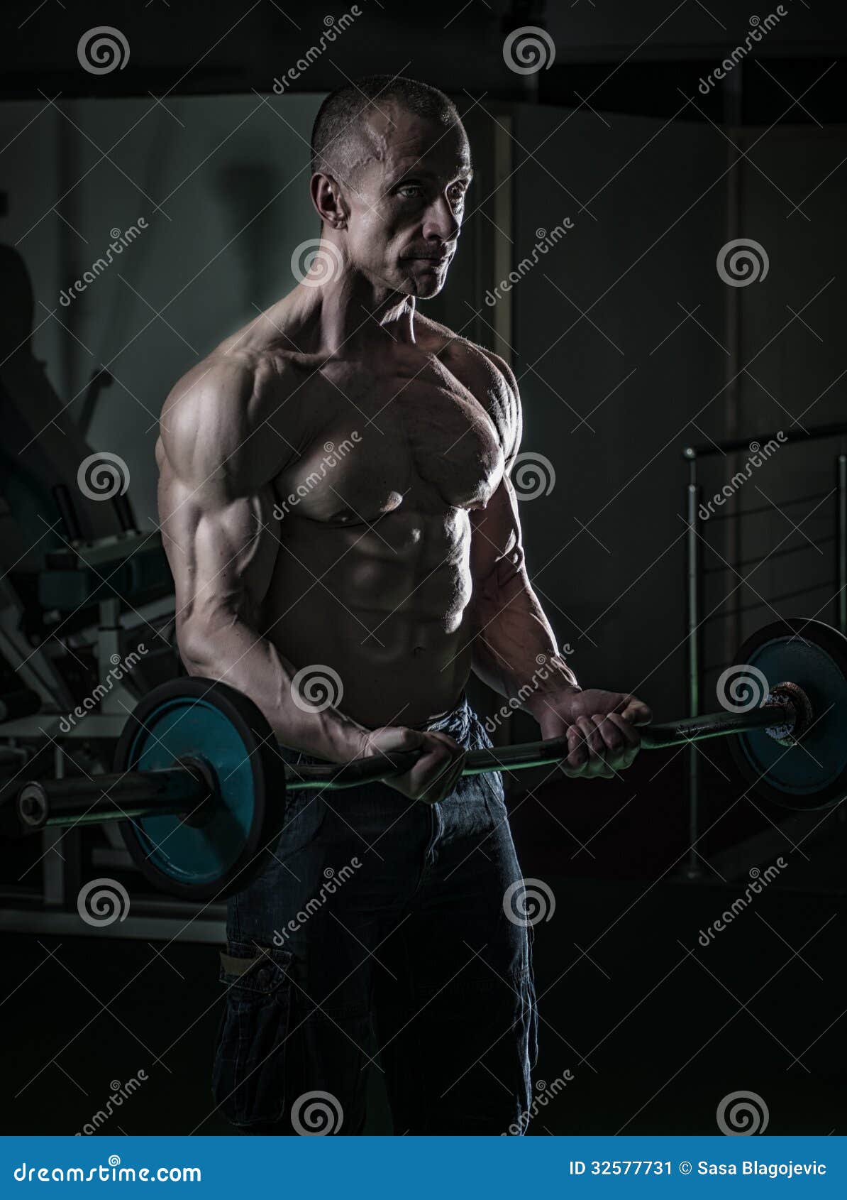 Man Doing Heavy Barbell Exercise Stock Image - Image of power, build ...