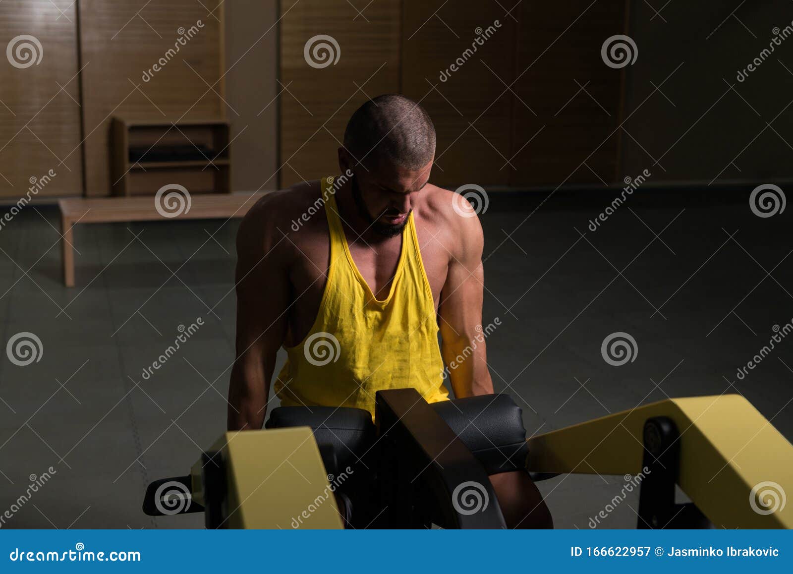 Man Doing Heavy Weight Exercise for Trapezius Stock Image - Image of ...