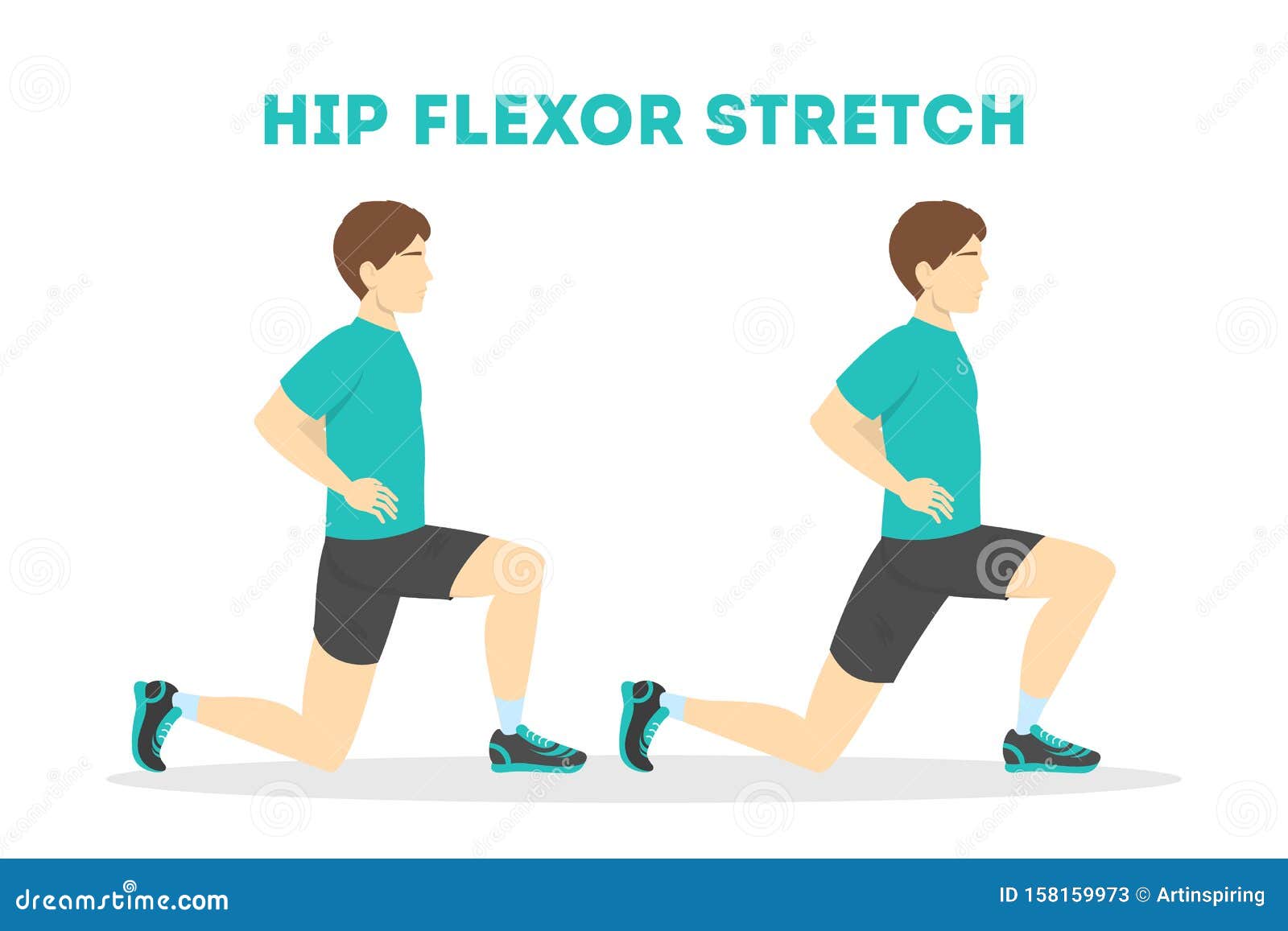 Man Doing Hip Flexor Stretch Exercise. Idea of Healthy Stock Vector ...