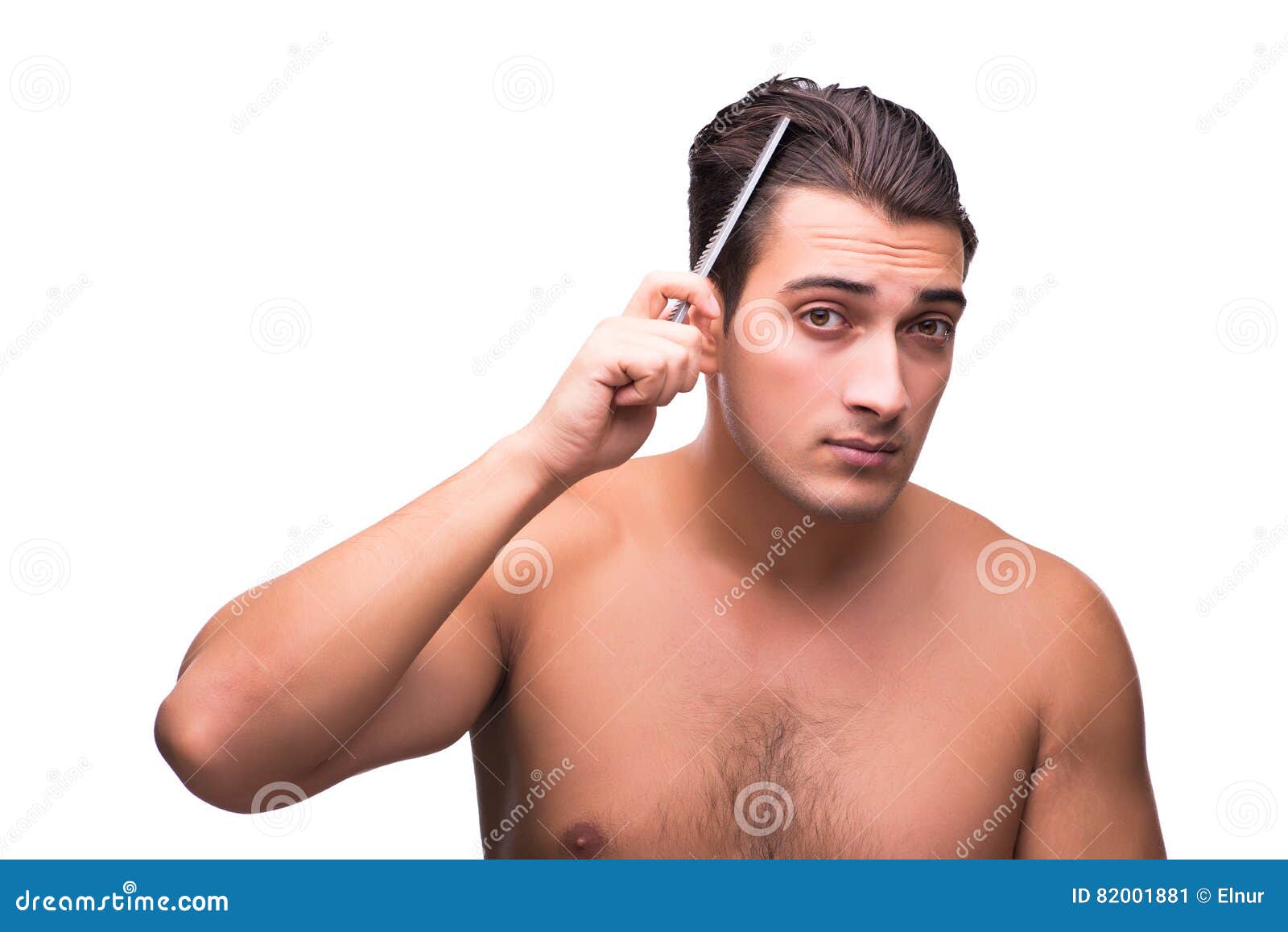 The Man Doing His Hair Isolated on White Stock Image - Image of ...