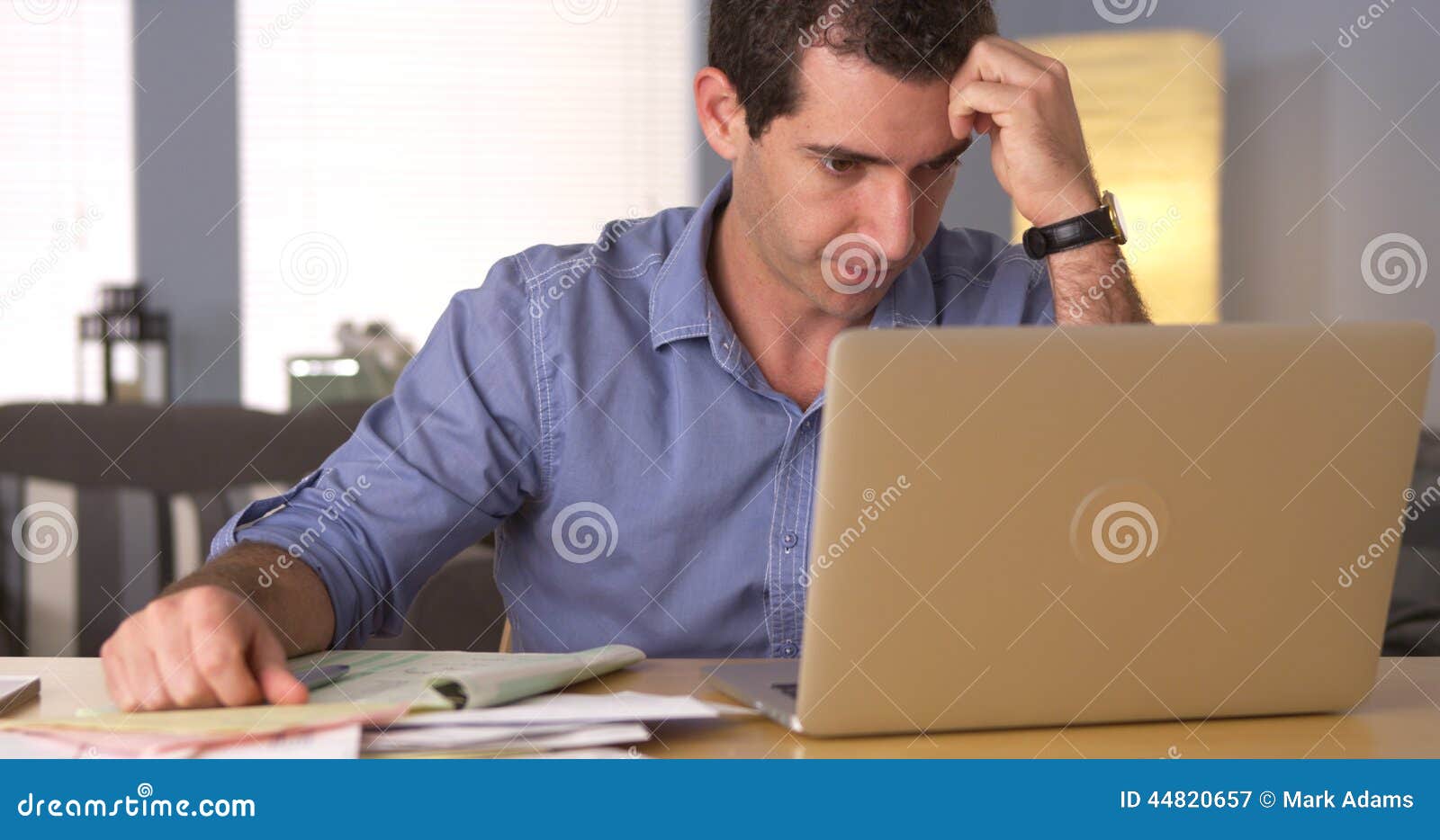 Man Doing His Taxes at Desk Stock Image - Image of banking, documents ...